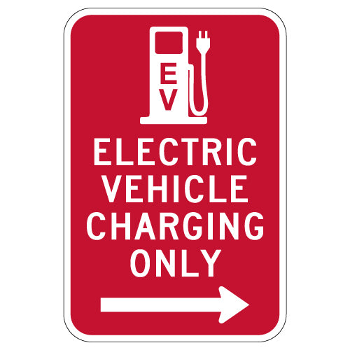Electric Vehicle Charging Only Sign - Right Arrow - 12x18| PDQ Signs LLC